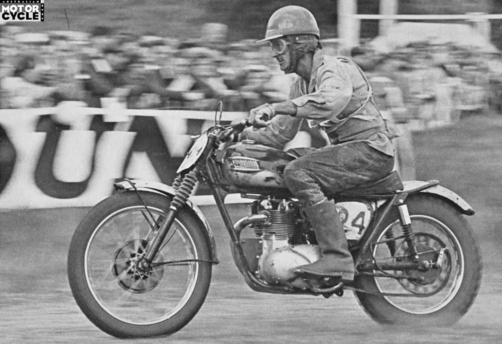 Triumph 500cc Unit motorcross works bike with rider Gordon Blakeway ...