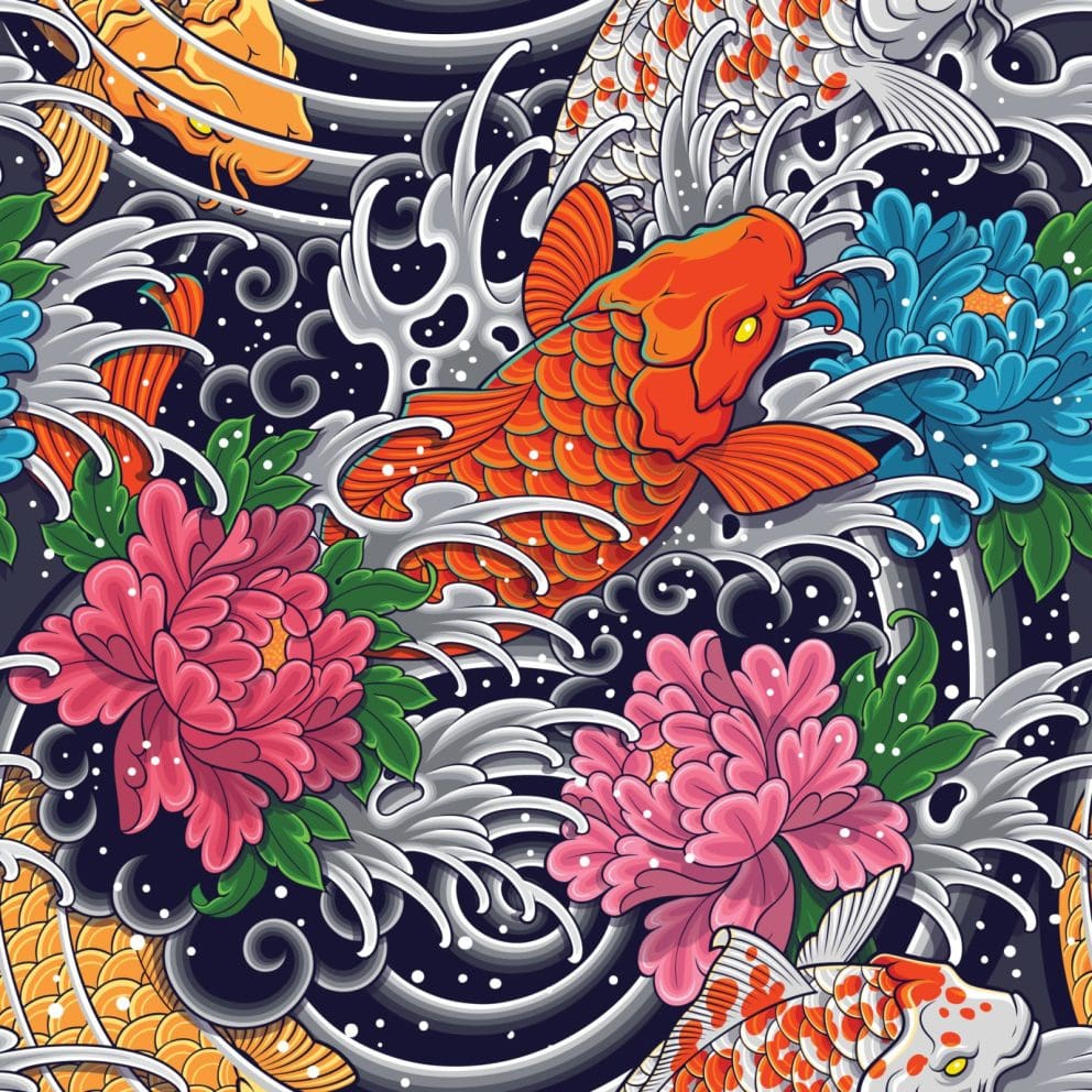koi-fish-seamless-pattern-japanese-koi-pattern-with-wave-and-flowers ...