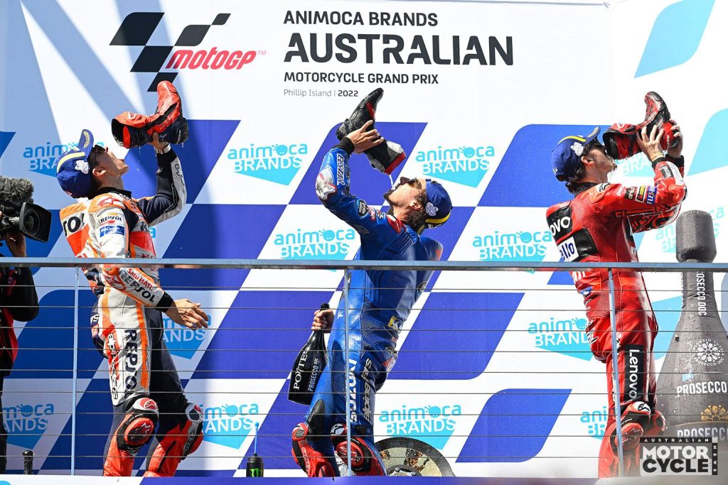 Marc-Marquez,-Alex-Rins,-Francesco-Bagnaia,-MotoGP-race,-Australian-MotoGP-16-October-2022-GnG ...